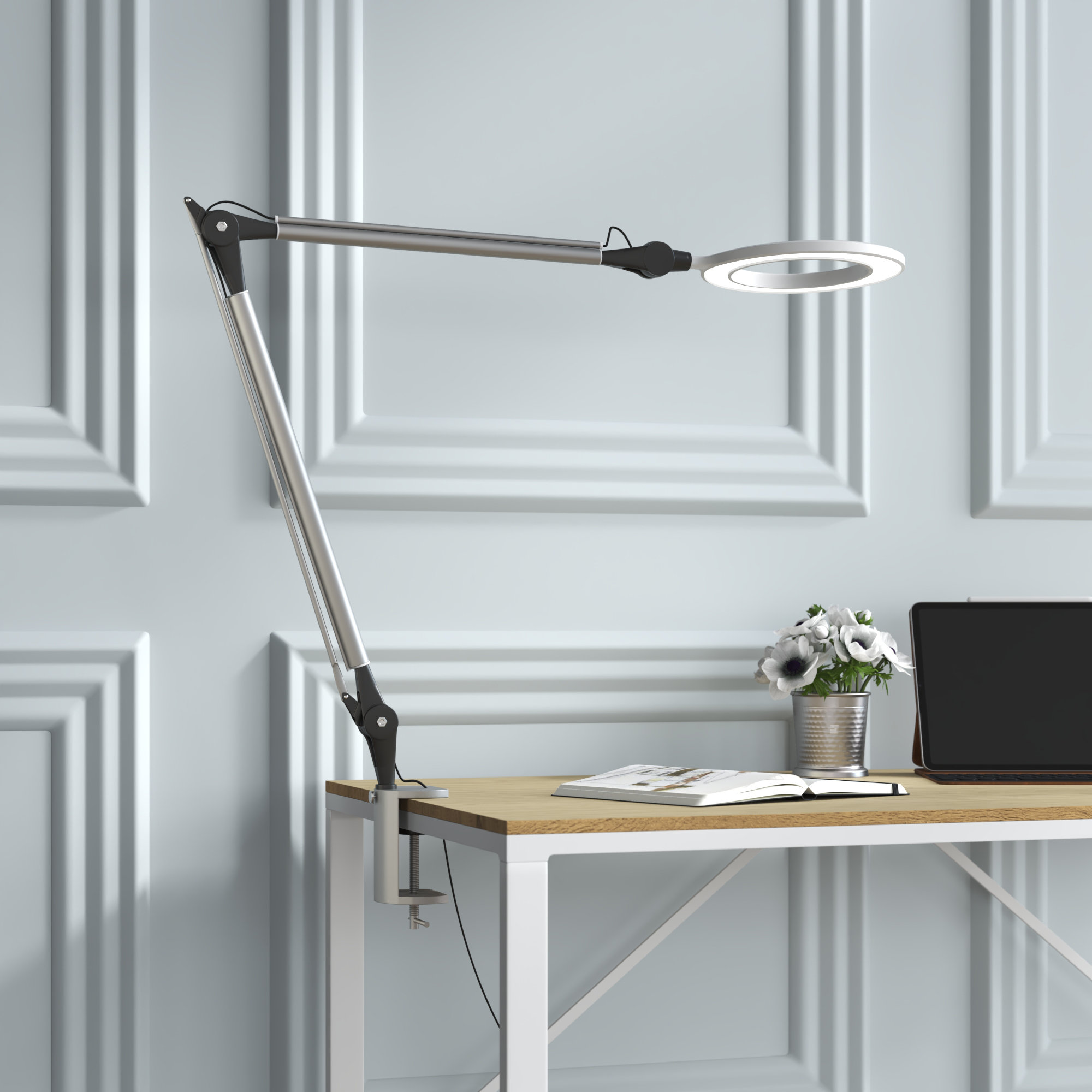 Ivy Bronx Dezerae 17.5" Silver Desk Lamp, LED Desk Lamp - Swing Arm Architect Lamp with Clamp ...